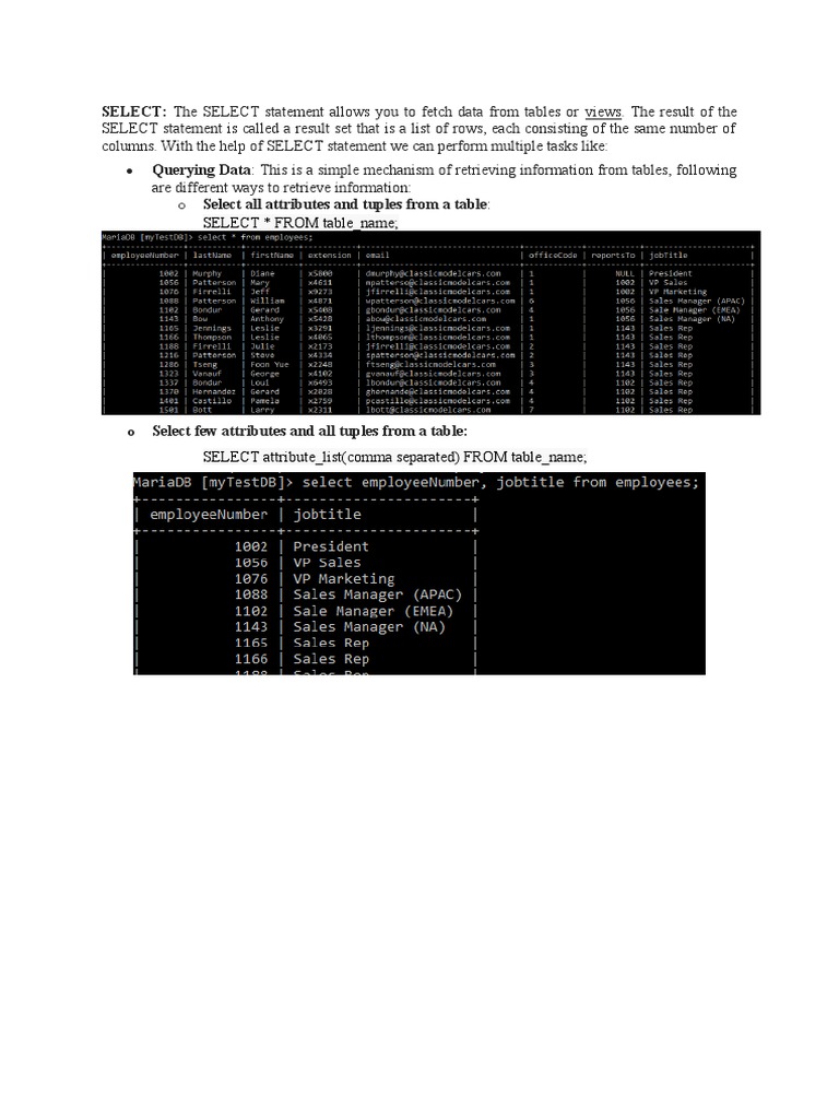Select Statement | PDF
