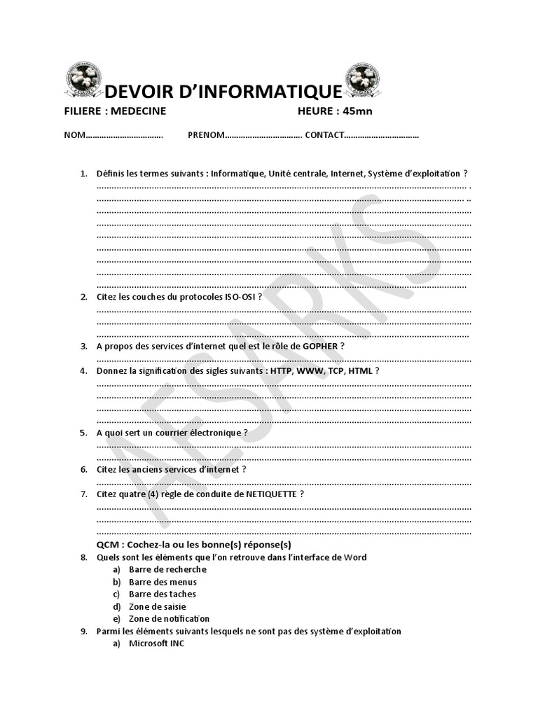 Devoir D'informatique Medecine | PDF | Informatique | Système d ...