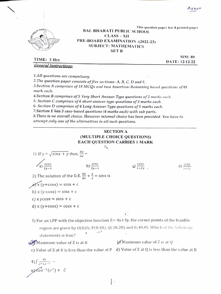 Bbps - Pre Board | PDF | Volume | Derivative