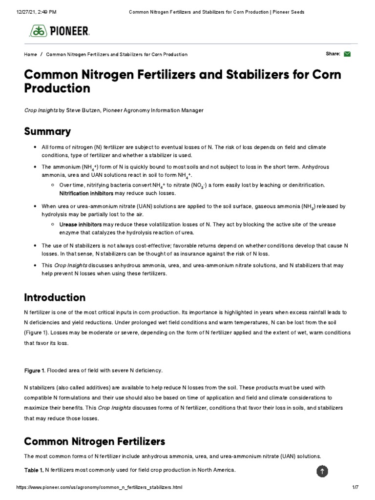 Common Nitrogen Fertilizers and Stabilizers For Corn Production ...
