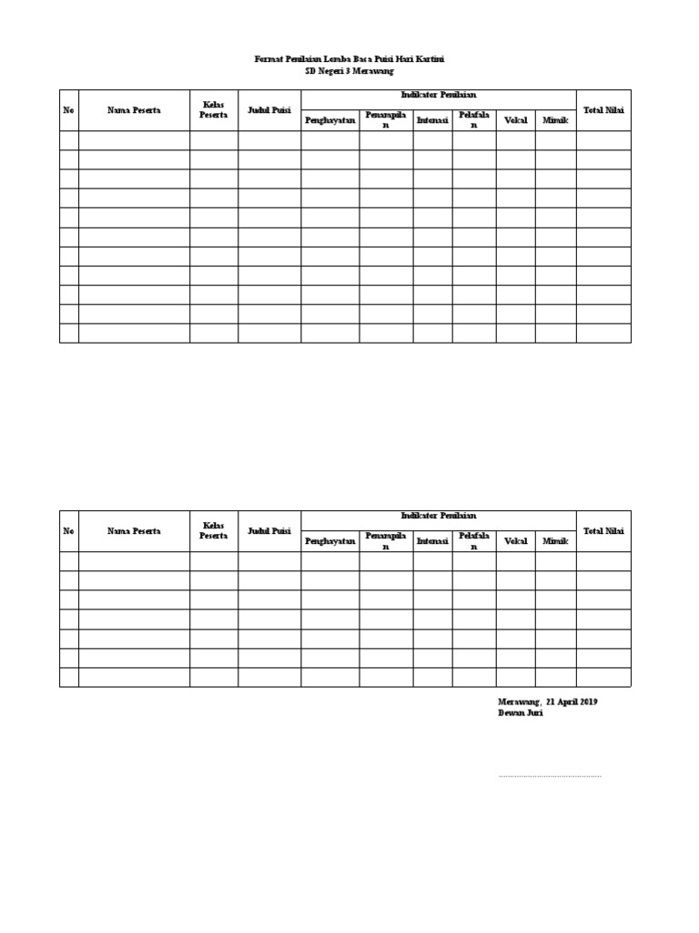 Format Penilaian Lomba Baca Puisi | PDF