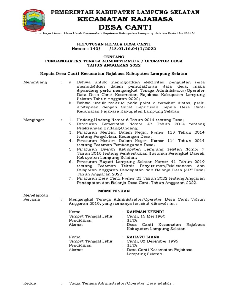 SK Operator Desa | PDF