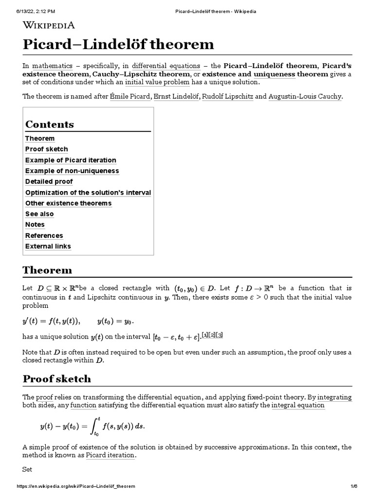 Picard–Lindelöf Theorem - Wikipedia | PDF | Topology | Mathematical ...