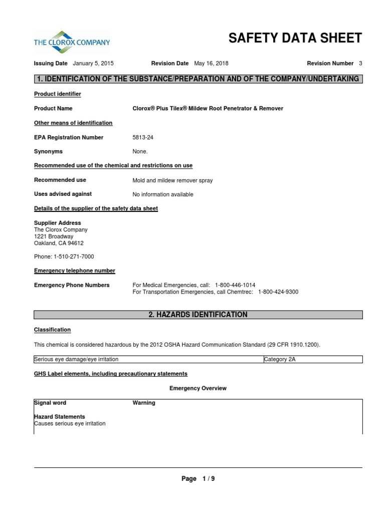 Clorox Plus Tilex Mildew Root Penetrator Remover | PDF | Personal ...