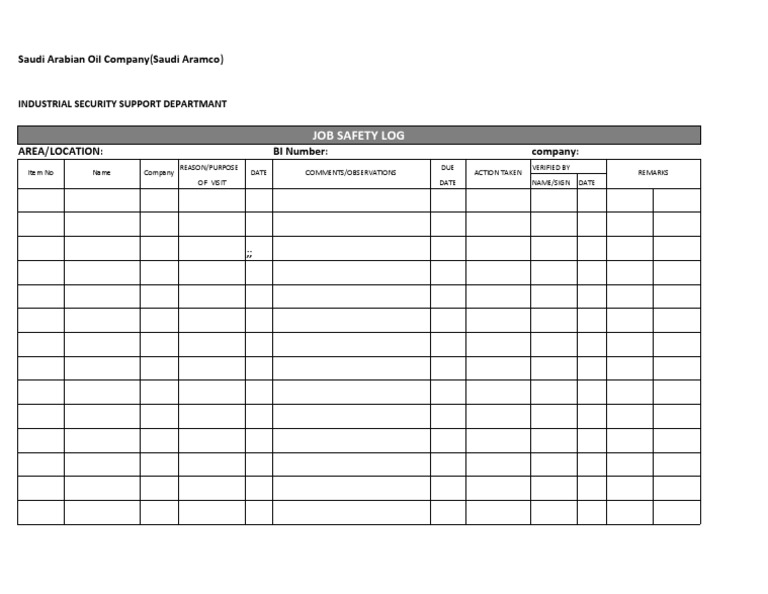 Job safety Log(JSL) | PDF