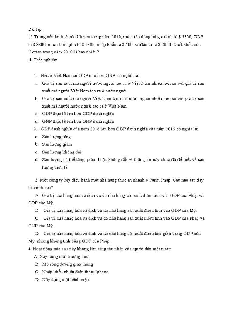 Bài Tập Chương GDP - GNP | PDF