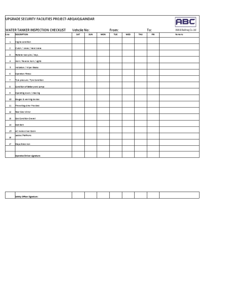 Welding Machine Checklist | PDF | Truck | Vehicles
