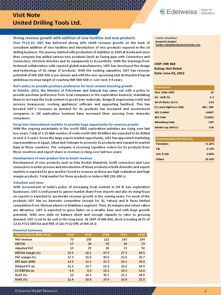 United Drilling Tools LTD Visit Note | PDF | Securities (Finance ...