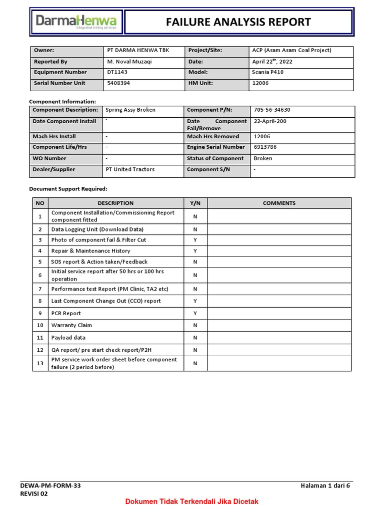 Failure Analysis Report DT1143 - Spring Assy Rear RH Broken | PDF ...