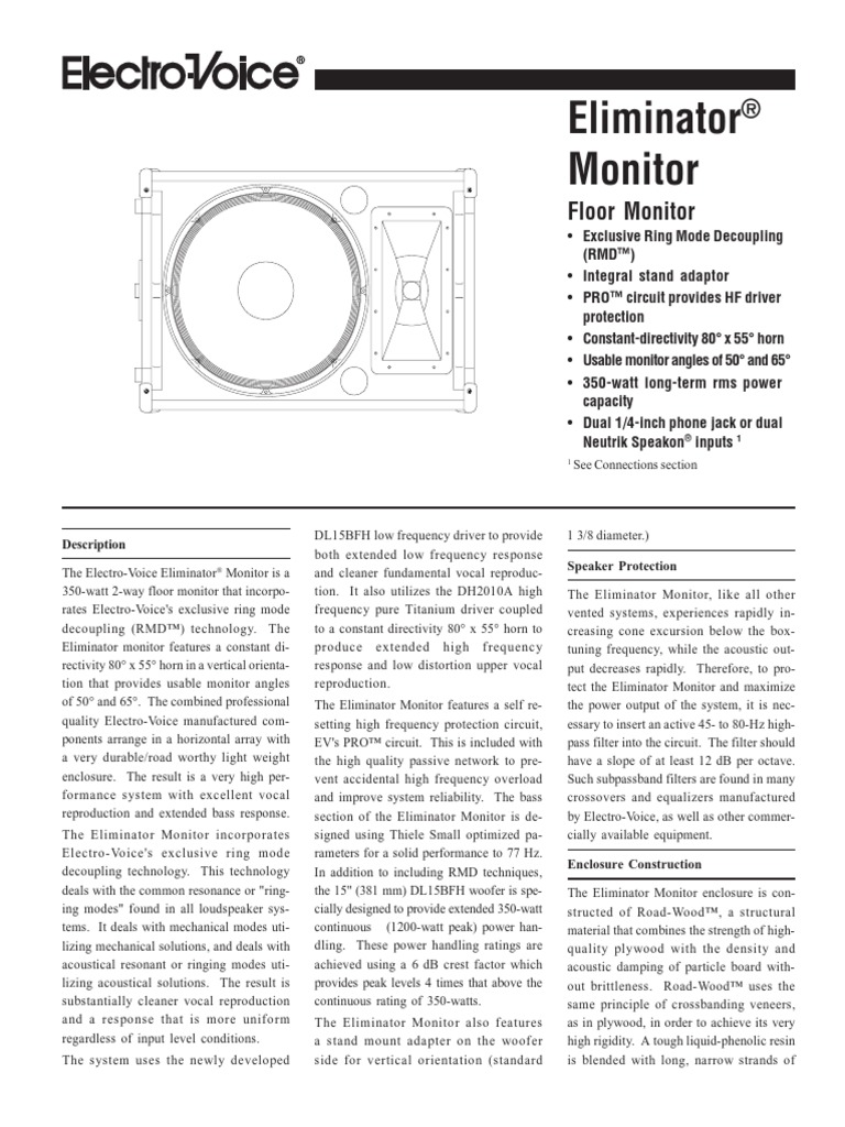 EV - Eliminator - Monitor Spec | PDF | Loudspeaker | Electronics