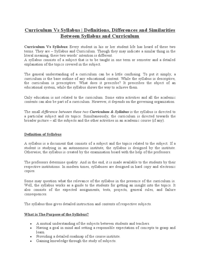 Curriculum vs Syllabus Explained | PDF | Curriculum | Learning