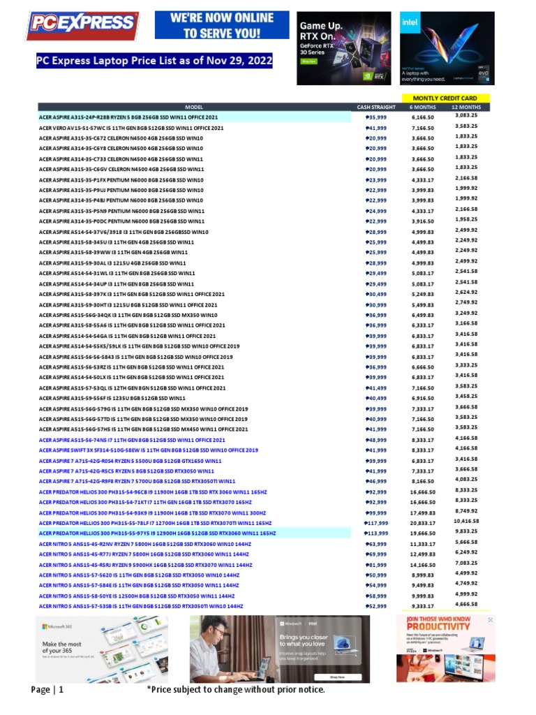 PC Express Laptop Pricelist - NOV 29 2022 | PDF | Microcomputers ...