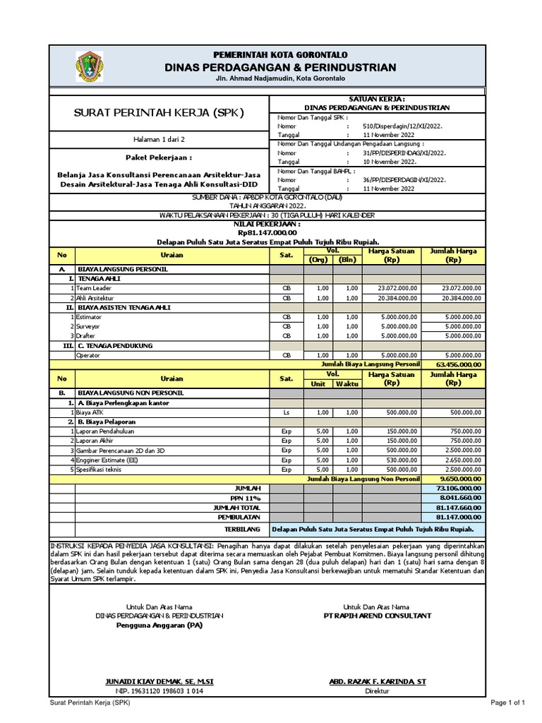 SPK Pengadaan Langsung DED | PDF