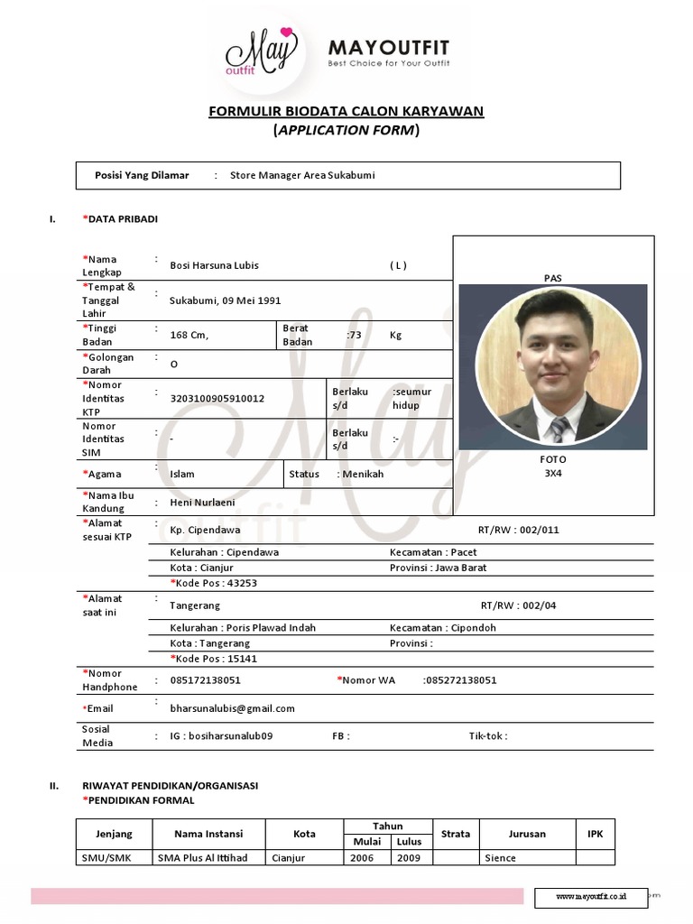 Formulir Biodata Calon Karyawan | PDF