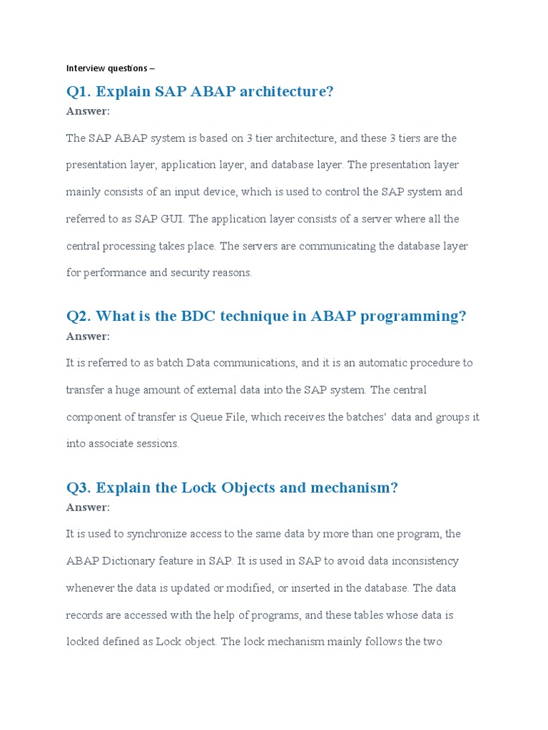 Interview Questions Sap Abap Pdf Databases Data