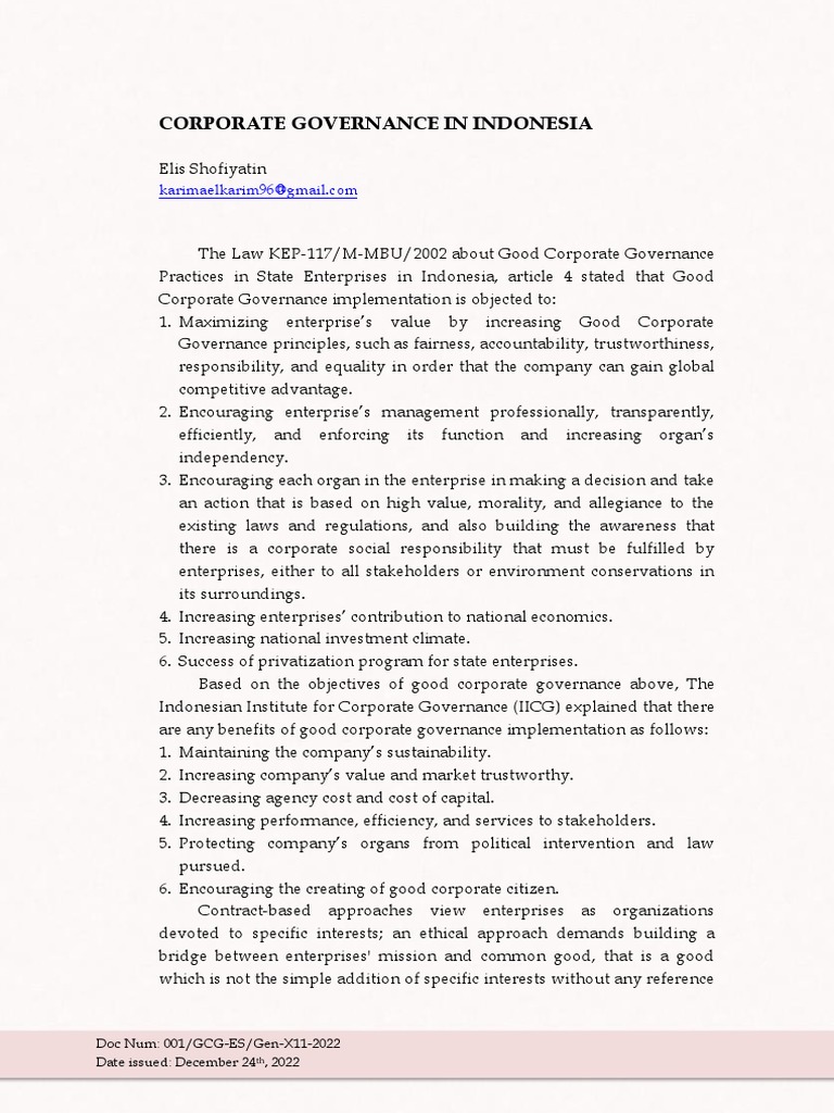 Corporate Governance in Indonesia | PDF | Governance | Corporate Governance