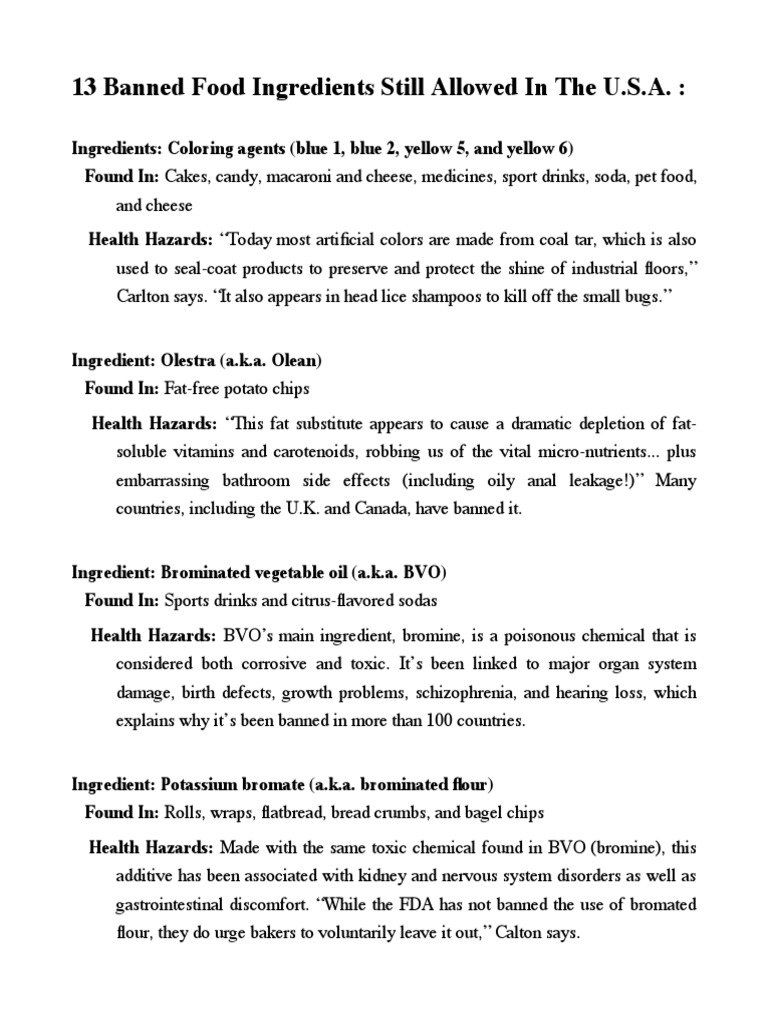 13 Banned Food Ingredients | PDF | Food And Drink | Nutrition