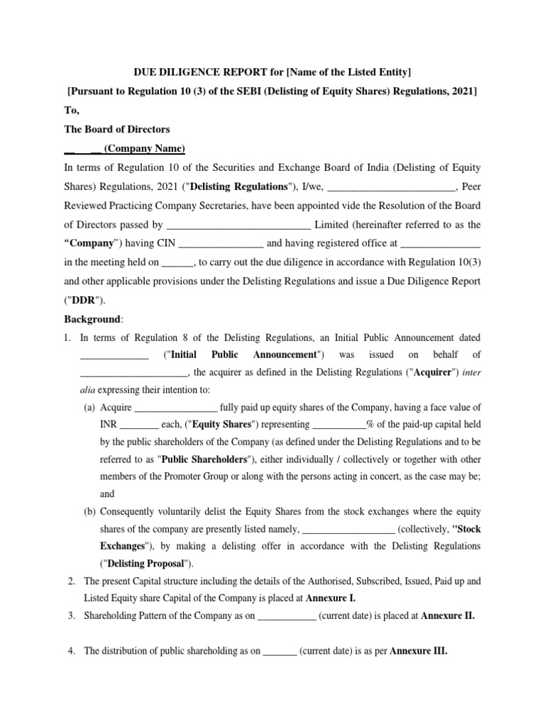 Due Diligence Report Format Final Website | PDF | Stocks | Takeover