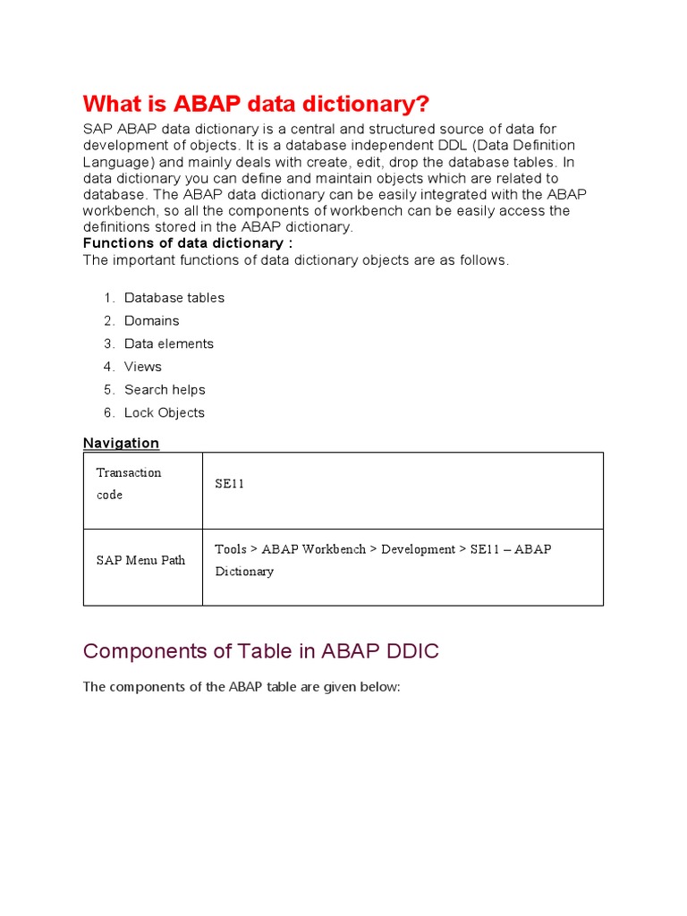 ABAP Data Dictionary | PDF | Databases | Computer Programming ABAP Data Dictionary | PDF | Databases | Computer Programming