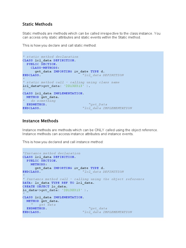Static and Instance Methods | Download Free PDF | Method (Computer Programming) | Class ...