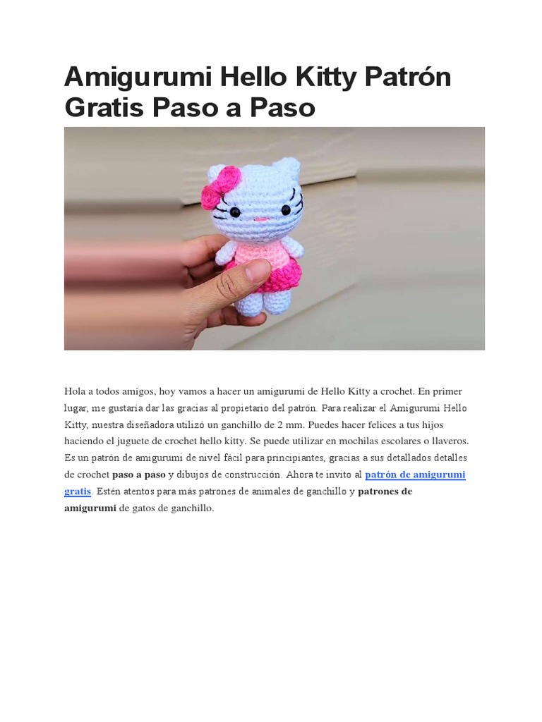 Amigurumi Hello Kitty Patron Gratis Paso A Paso | PDF | Amigurumi | Tejer