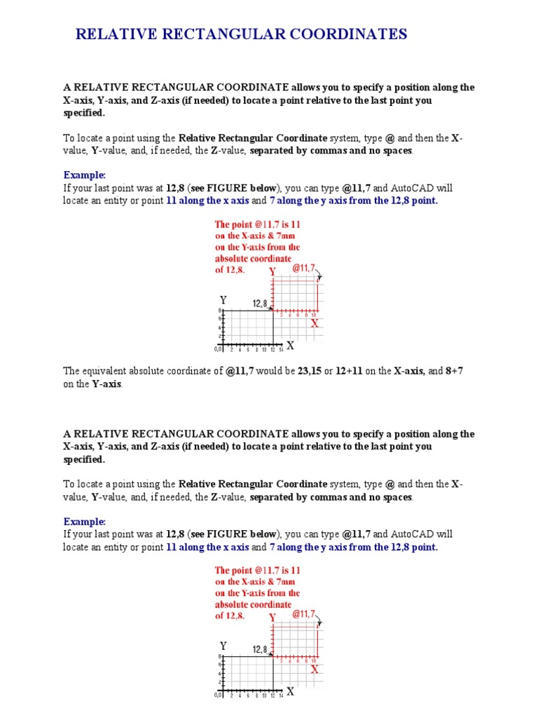 Relative Rectangular Coordinates in AutoCAD | PDF