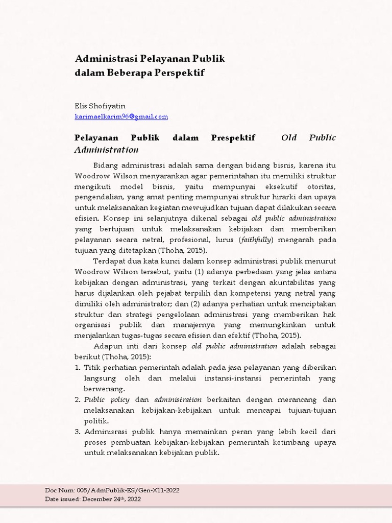 Administrasi Pelayanan Publik Dalam Beberapa Perspektif | PDF