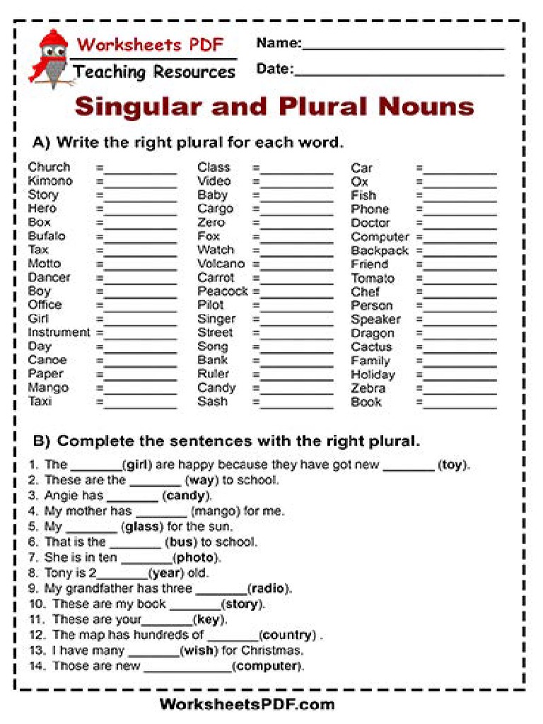 Singular and Plural Nouns Worksheets | PDF