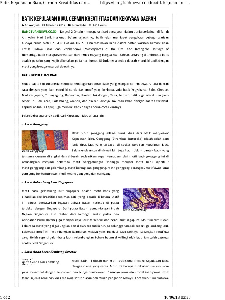 Batik Kepulauan Riau Cermin Kreatifitas Dan Kekayaan Daerah ...