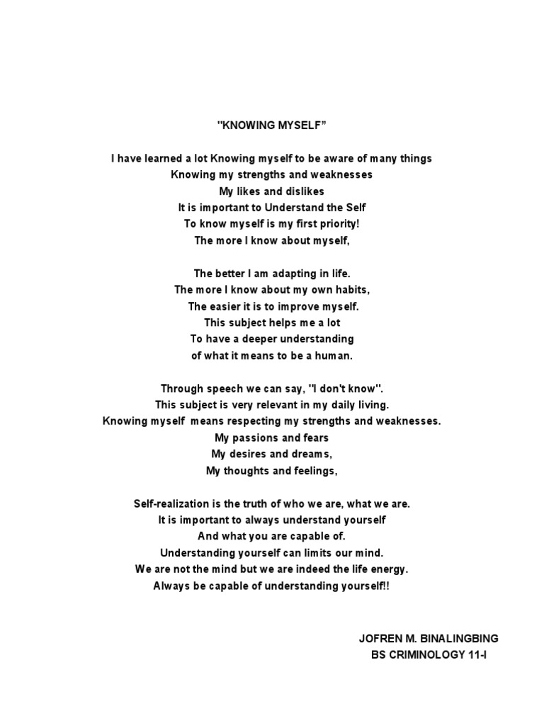 Knowing-Myself Poem | PDF