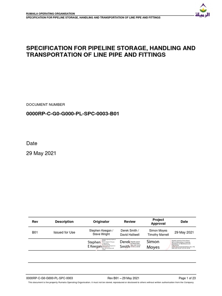 0000rp-C-g0-g000-Pl-spc-0003-b01 Specification For Pipeline Storage ...