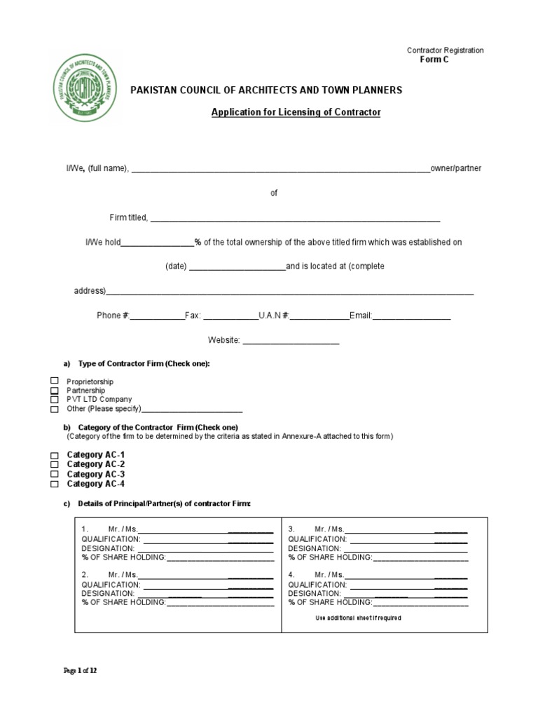 Contractor Registration Form | Download Free PDF | Employment | Notary ...