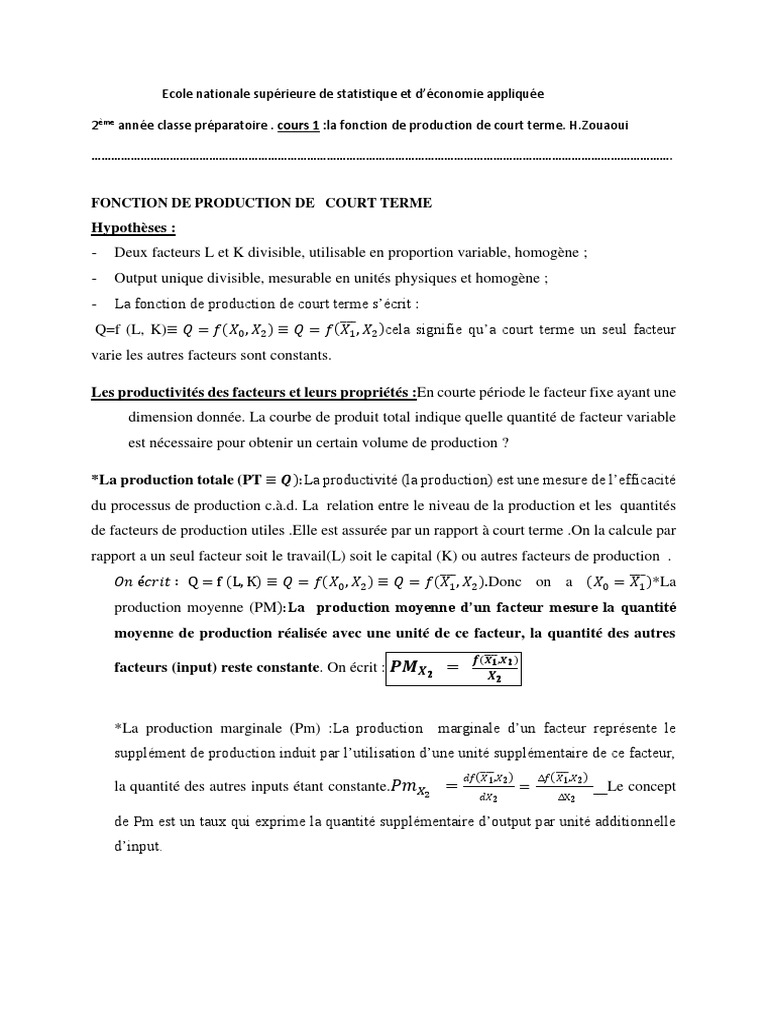 Cours 1 MICRO-1 | PDF | Fonction de production | Économie