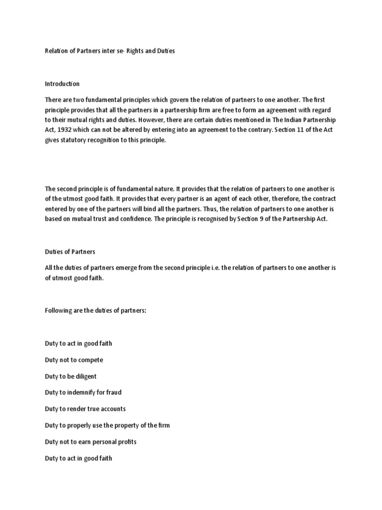 Relation of Partners Inter Se | PDF | Partnership | Indemnity