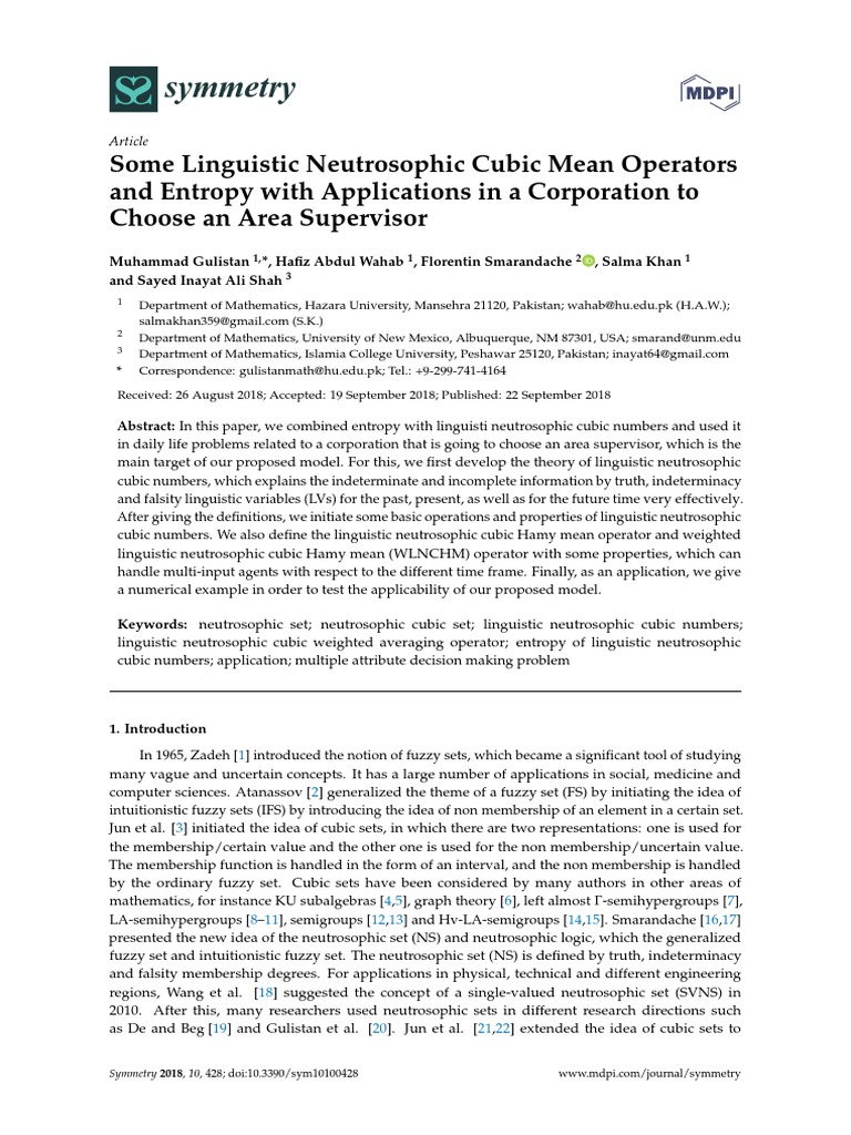 Some Linguistic Neutrosophic Cubic Mean Operators and Entropy With ... Some Linguistic Neutrosophic Cubic Mean Operators and Entropy With ...