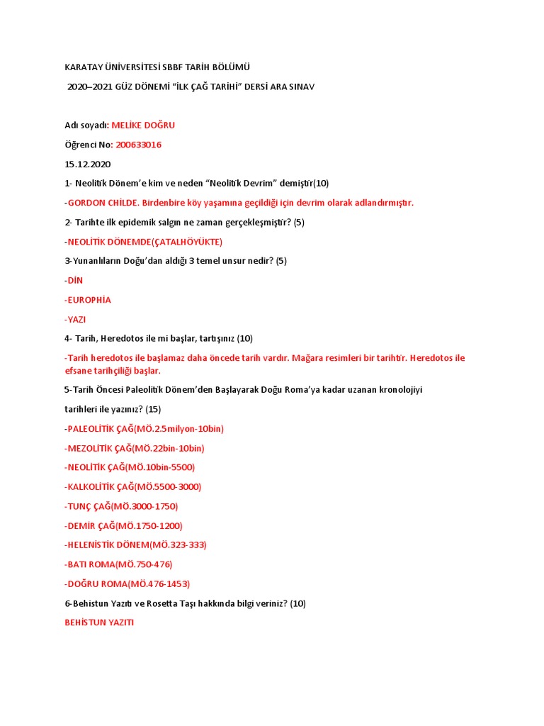 Ilk Cag Tarihi Vize Odevi | PDF