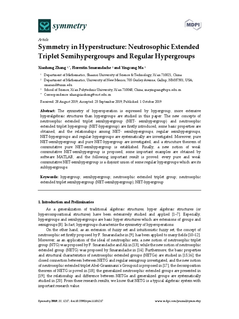 Symmetry in Hyperstructure: Neutrosophic Extended Triplet Semihypergroups and Regular ...