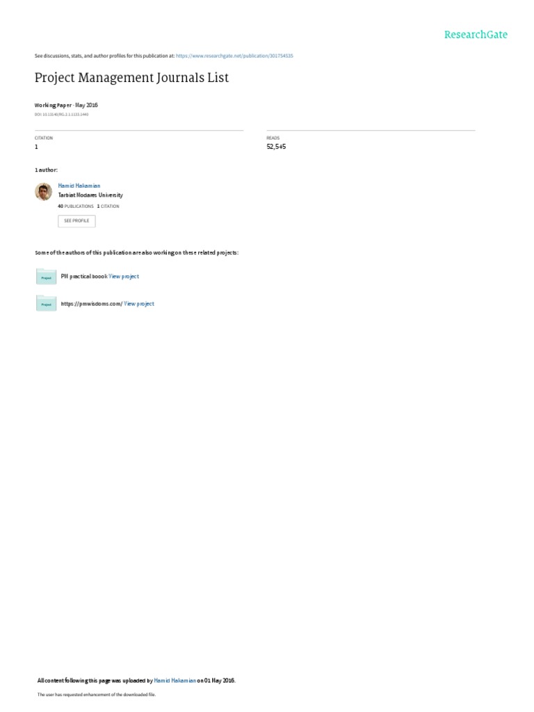 Project Management Journals List | PDF | Project Management | Academic ...