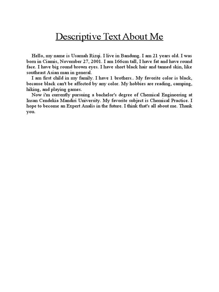 Descriptive Text About Me | PDF