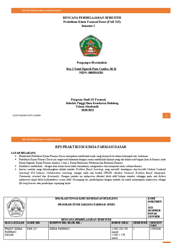 RPS Prakt - Kimia Far - Dasar | PDF