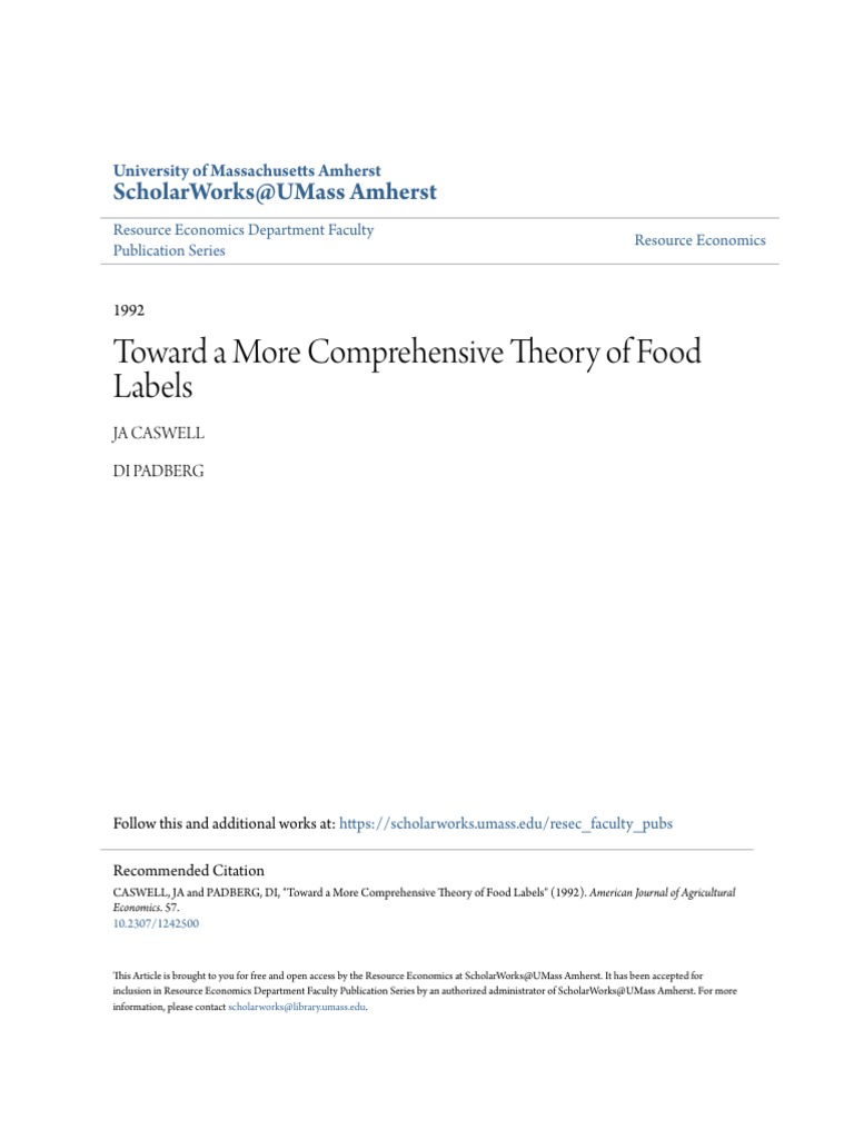 Toward A More Comprehensive Theory of Food Labels | PDF | Foods | Food ...