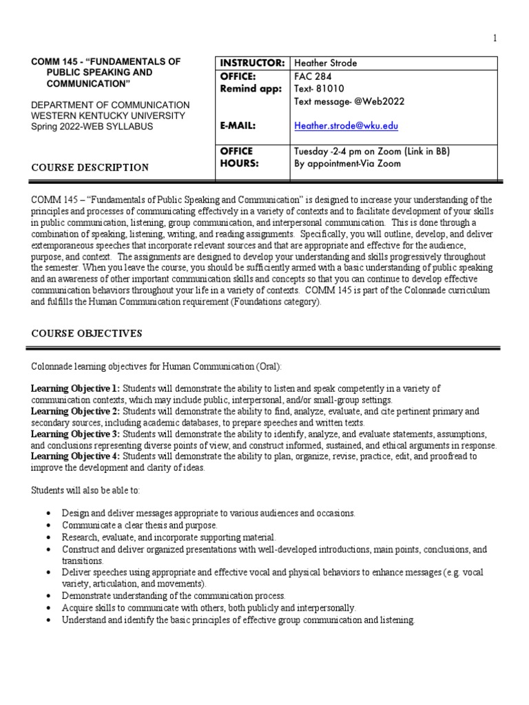Fundamentals of Public Speaking and Communication: An Overview of COMM 145 | PDF | Plagiarism ...