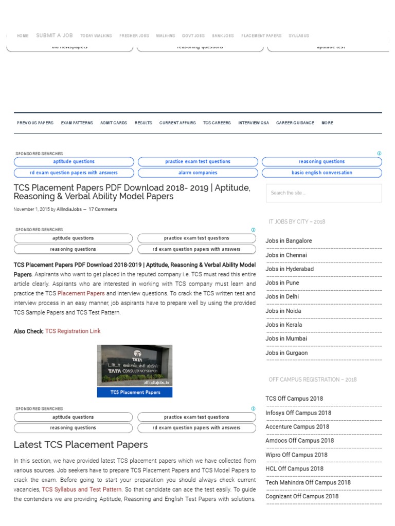 TCS Placement Papers PDF Download 2018 - 2019 | PDF | Test (Assessment ...