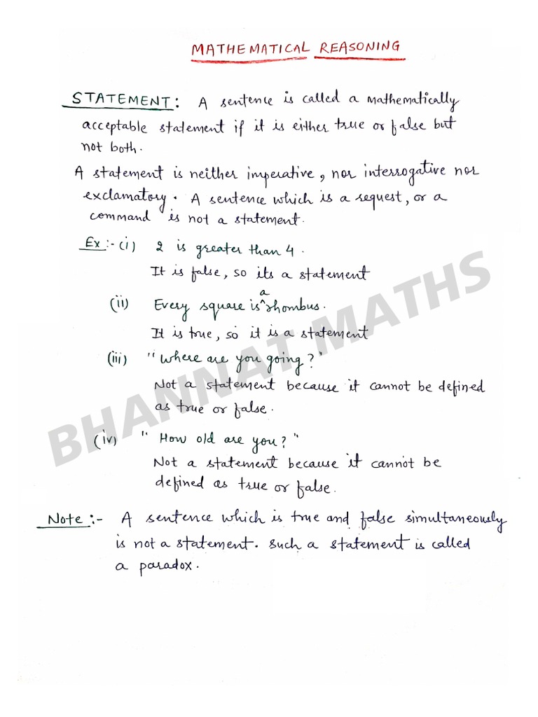 MATHEMATICAL REASONING Hand Written Notes | PDF