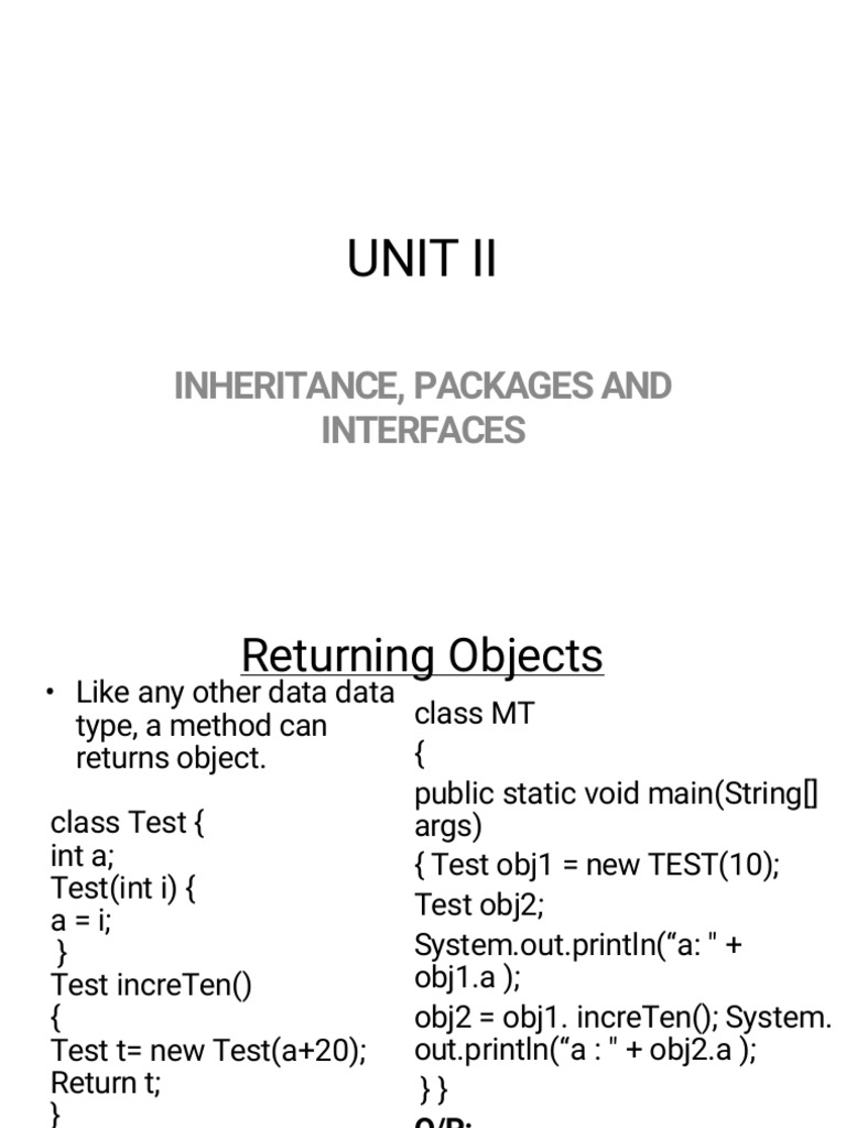 Unit Ii Inheritance Packages And Interfaces Pdf Inheritance Object Oriented Programming