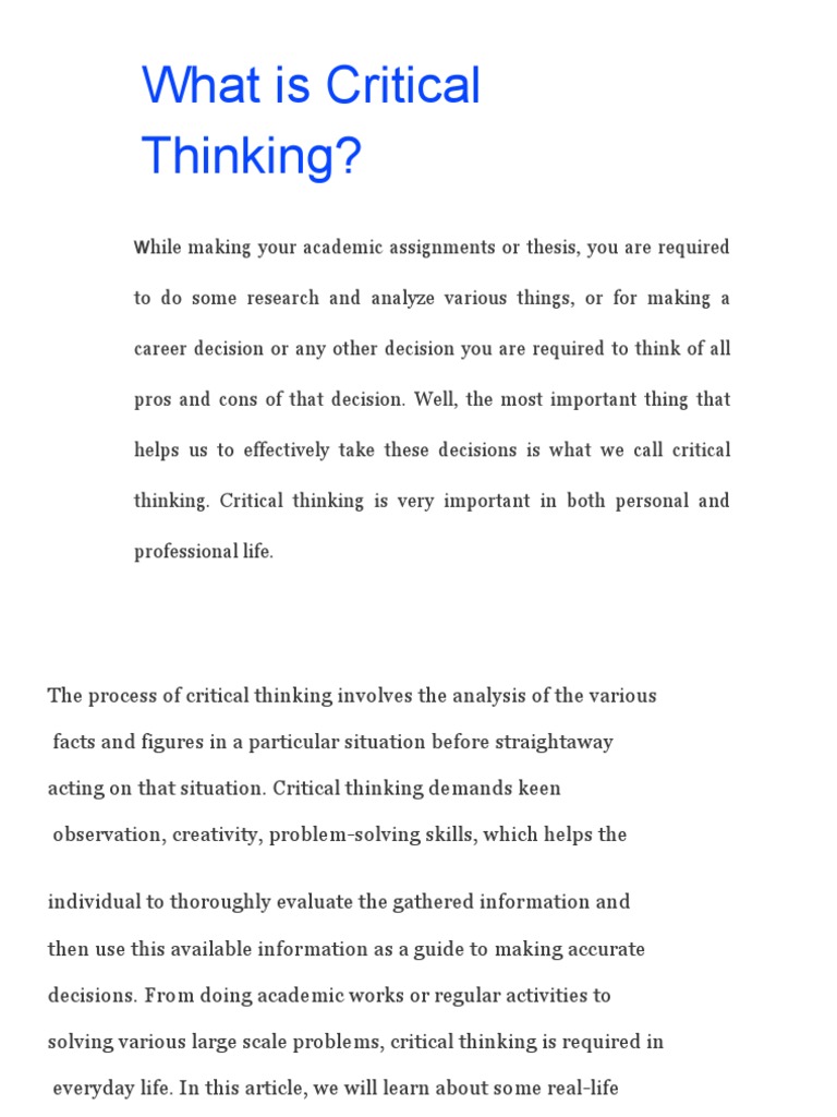 Chapter 1 - What Is Critical Thinking | PDF | Thought | Critical Thinking