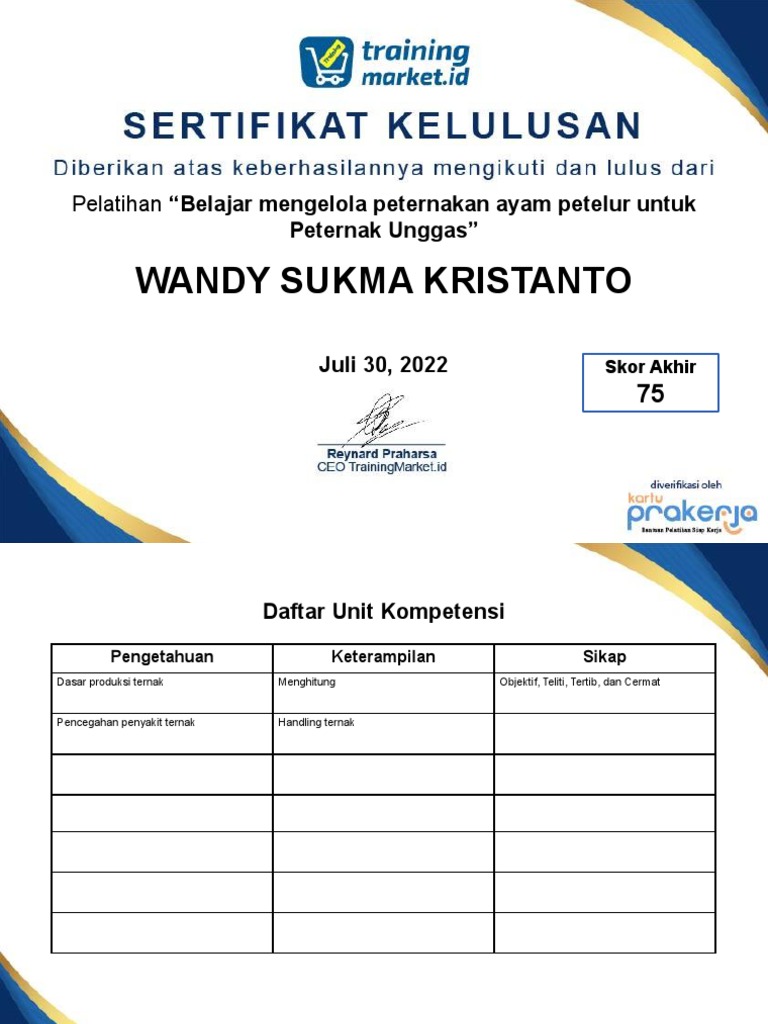 Sertifikat - Kelulusan - WANDY SUKMA KRISTANTO - Belajar Mengelola ...