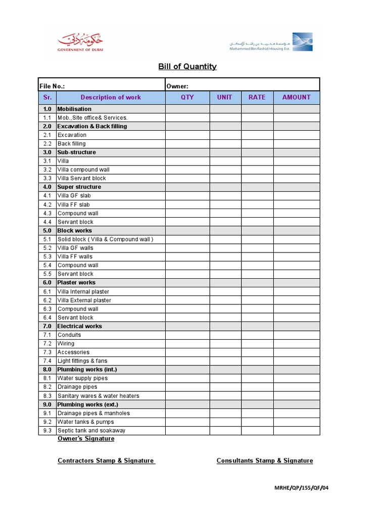 Bill of Quantity | PDF