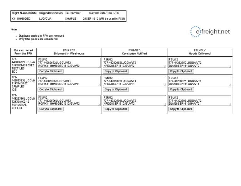 Import Manifest From FFM With Pre-Filled FSU Messages | PDF