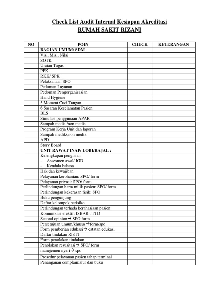 Cek Lis Telusur Akreditasi Visite Besar 2022 | PDF